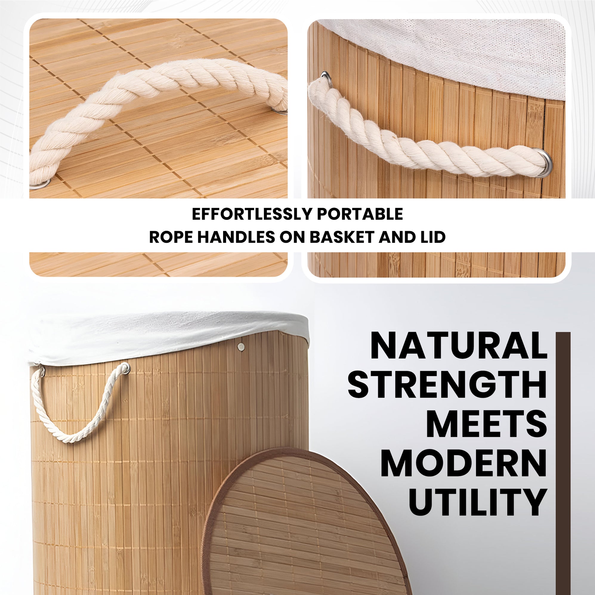 Material: Bamboo Shape: Round Design: Foldable with lid Color: Brown ...