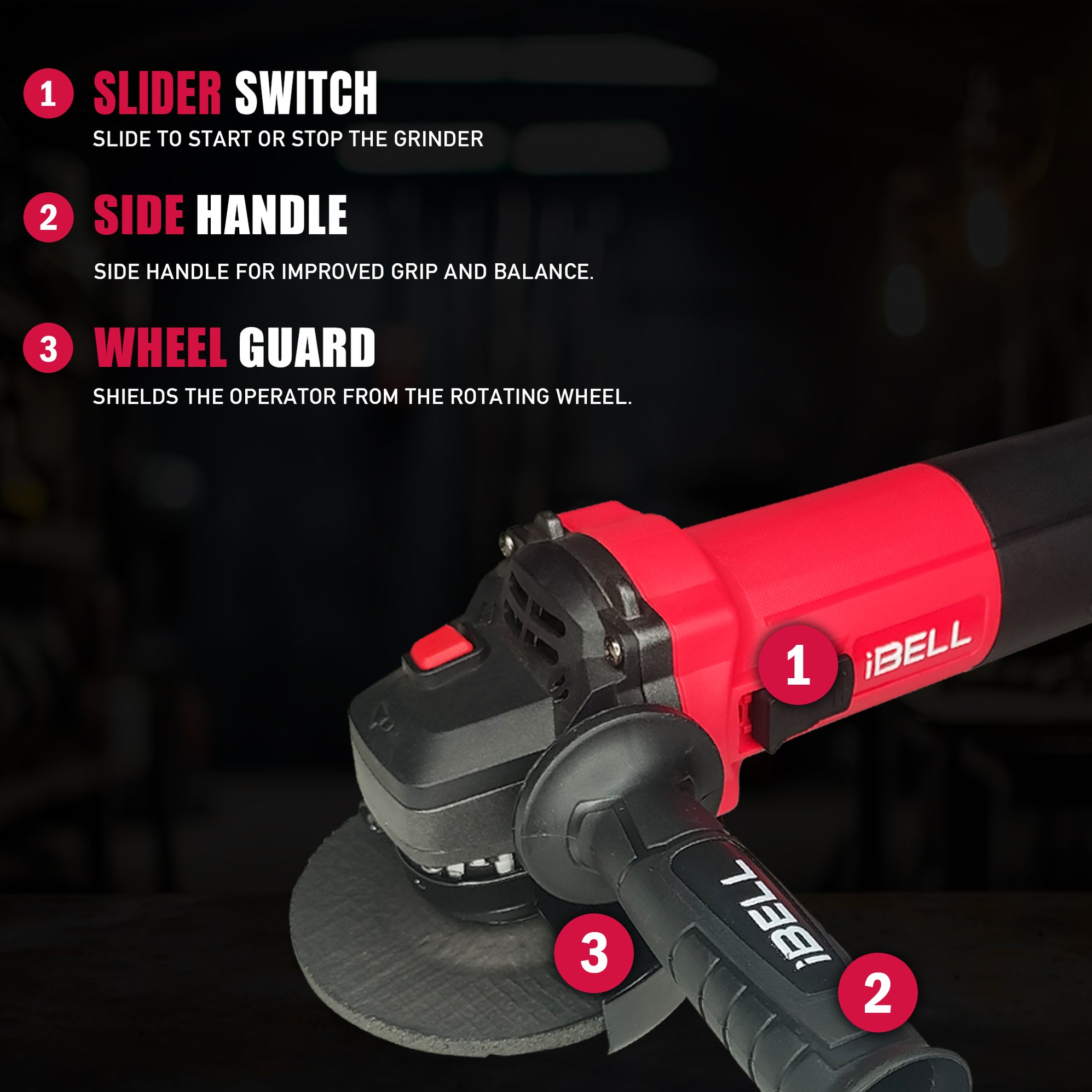 iBELL Angle Grinder AG15-85, 1100W Heavy Duty, Copper Armature, Disc D ...