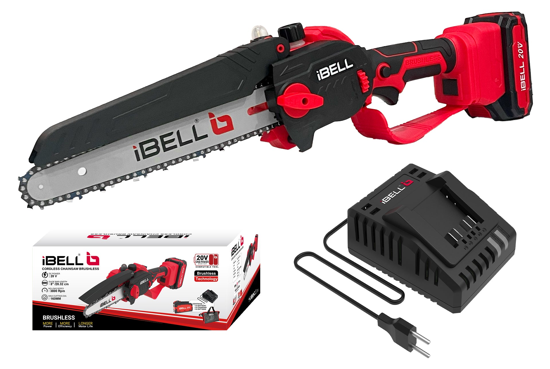 IBELL One Power Series BS 20 08 Cordless Chain Saw Brushless with 2AH ...