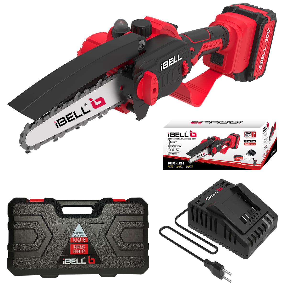 IBELL One Power Series BS 20 08 Cordless Chain Saw Brushless with 4AH ...