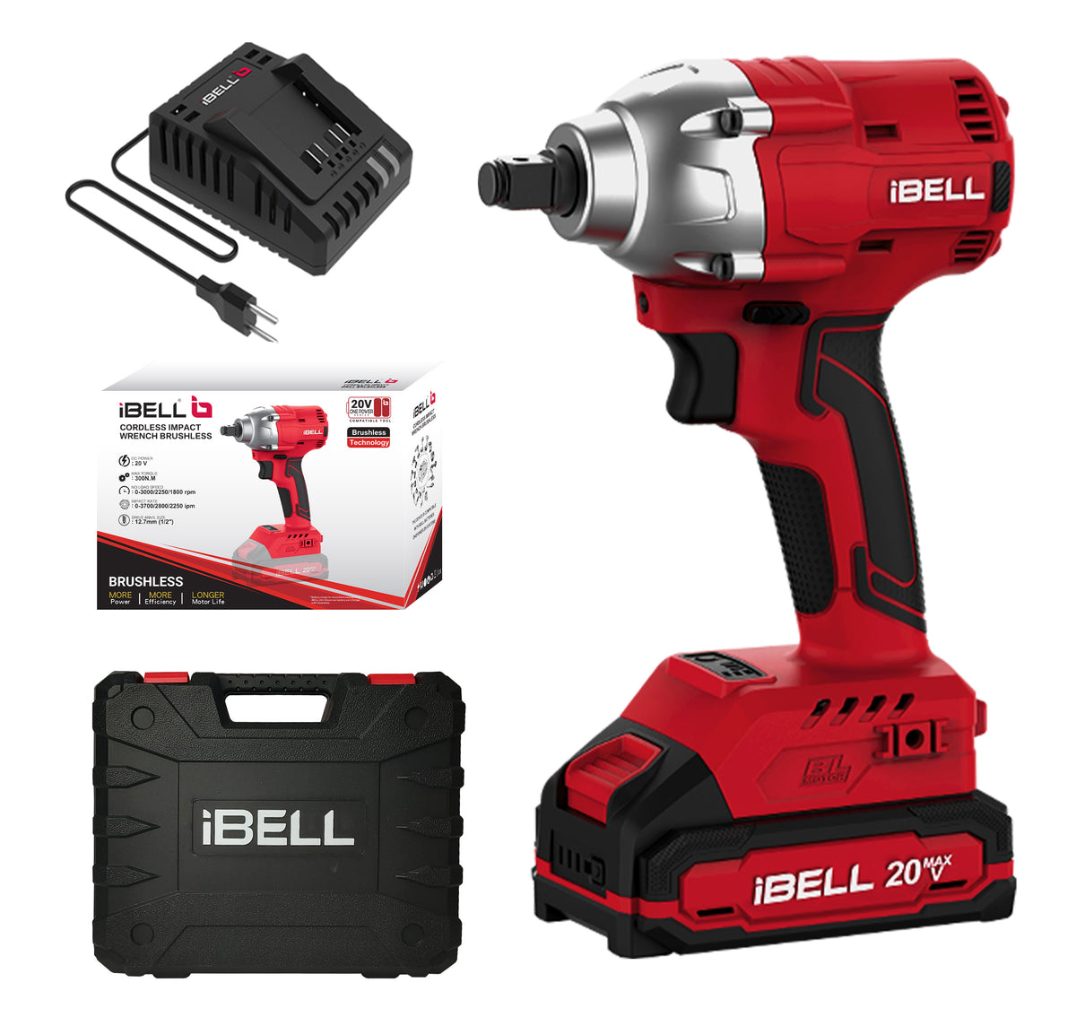 IBELL One Power Series Cordless Impact Wrench BW20-32, 20V Brushless M ...
