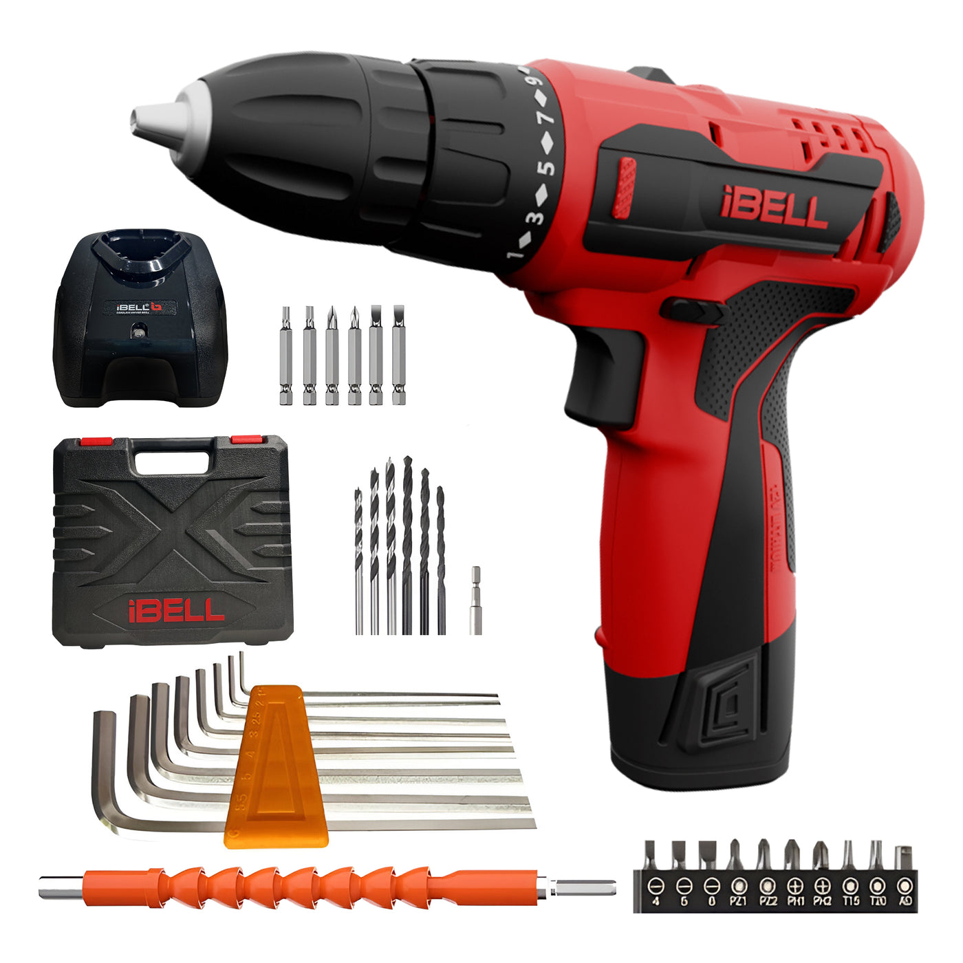 iBELL Cordless Drill Driver CD12-74, 12-Volts,1 Battery+BMC Box + Extr ...
