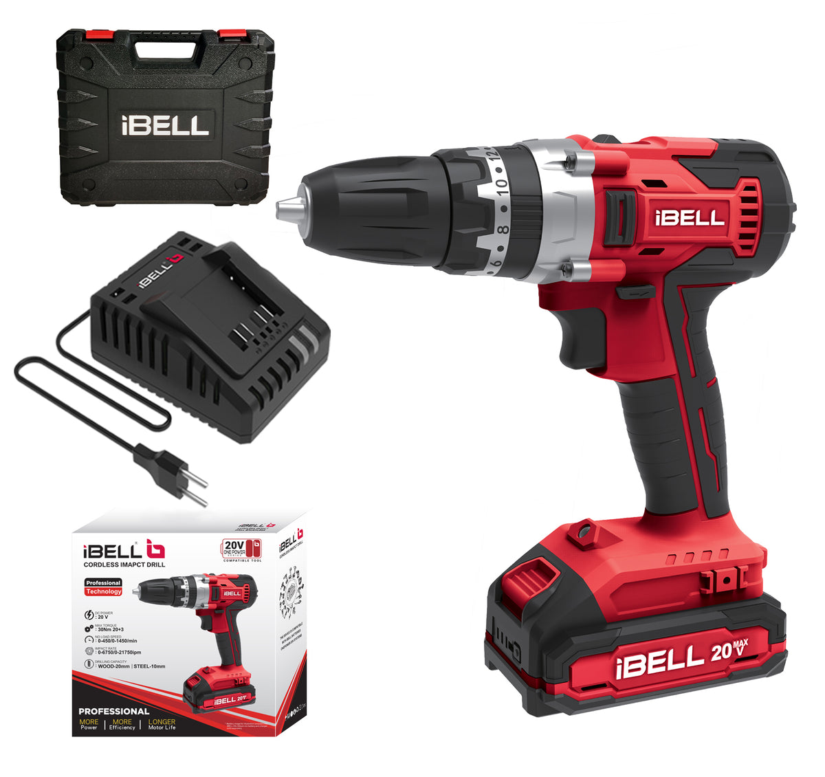 IBELL One Power Series Cordless Impact Drill CD20-30 20V 30Nm 1450RPM ...