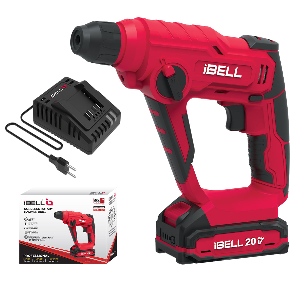 IBELL One Power Series Cordless Rotary Hammer Drill CH20-10 20V,2AH BA ...