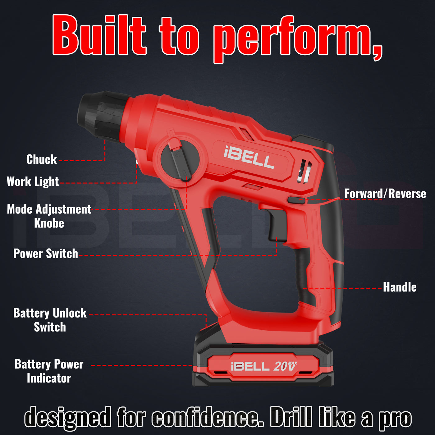 iBELL One Power Series Cordless Rotary Hammer Drill CH20-10 | 20V, 2.0 ...