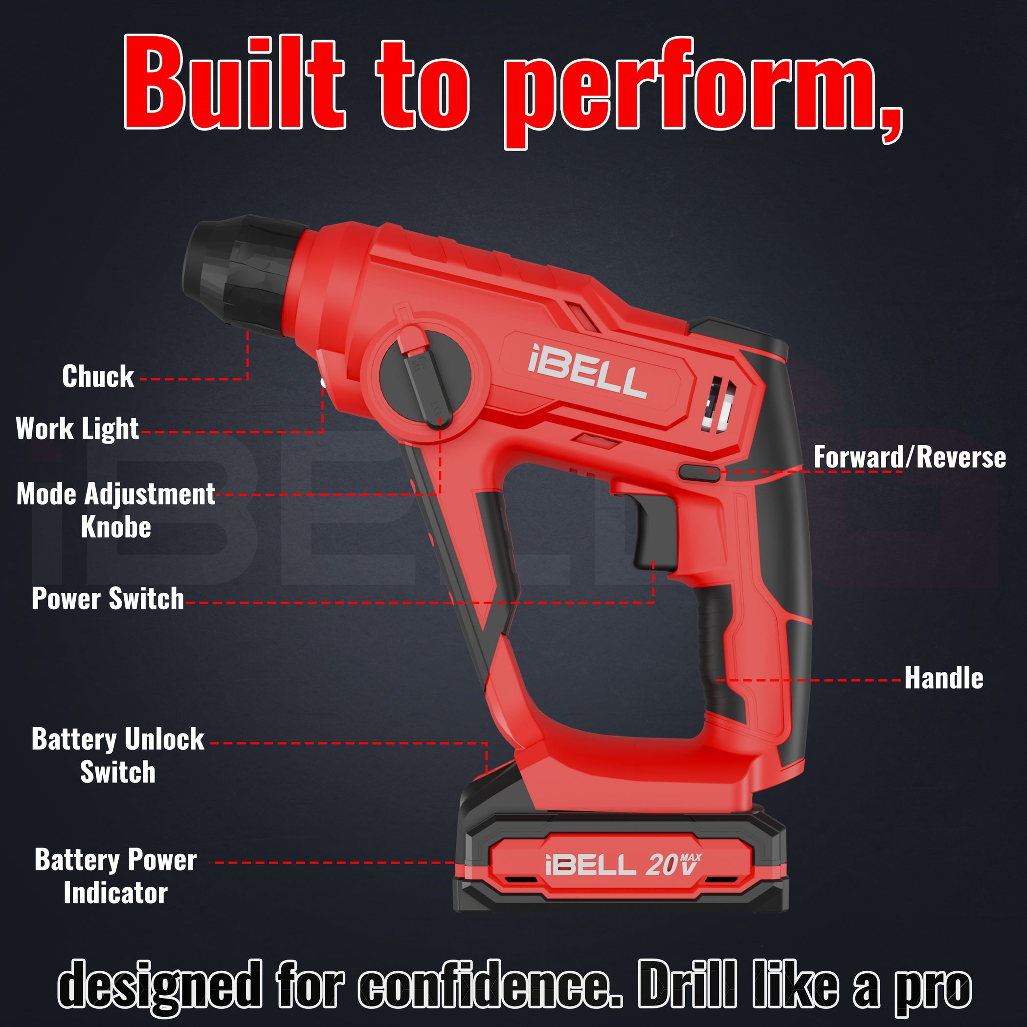 iBELL One Power Series Cordless Rotary Hammer Drill CH20-10 | 20V, 2.0 ...