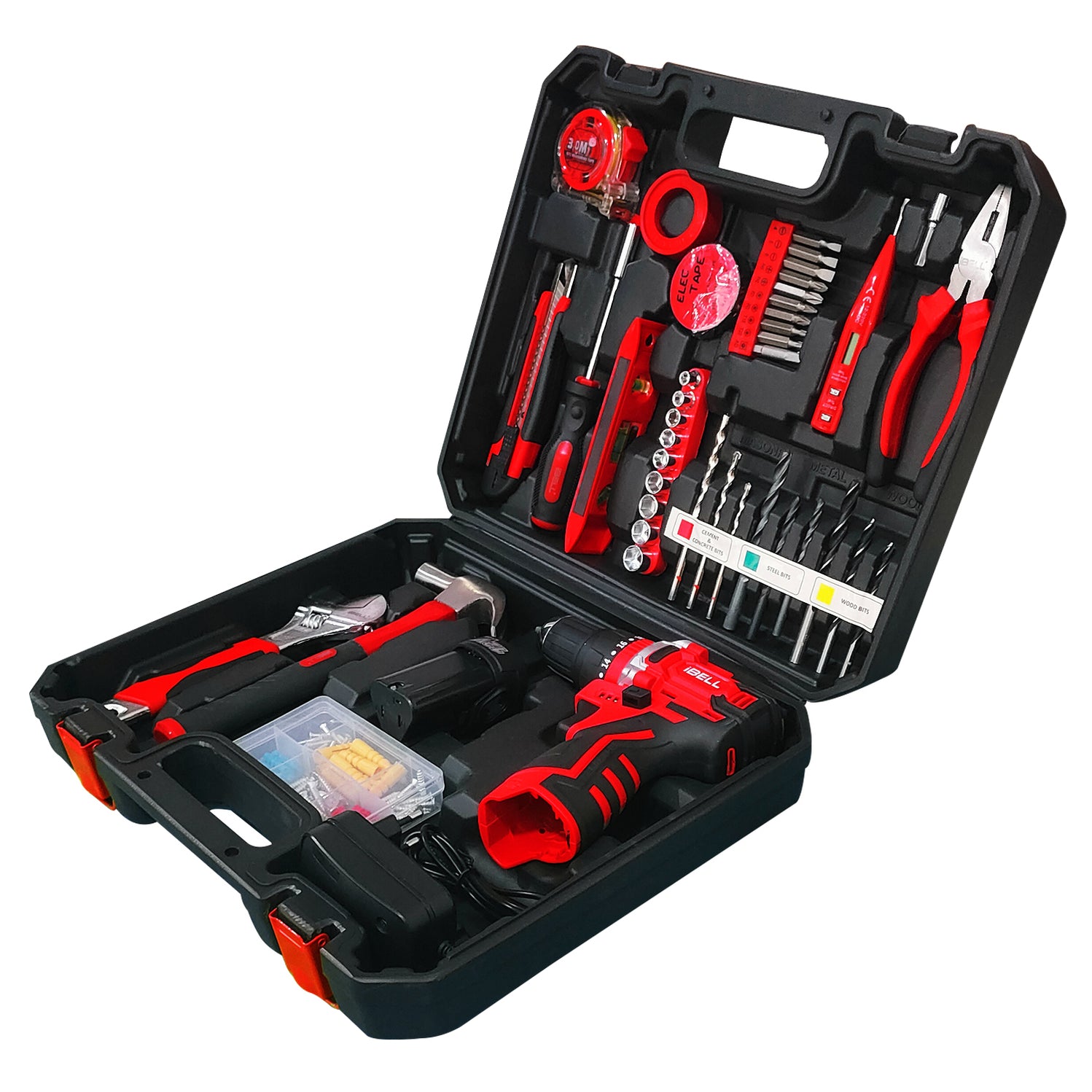 iBELL CT12-30 Cordless Impact Drill Tool Kit with 101 Home Essential T ...
