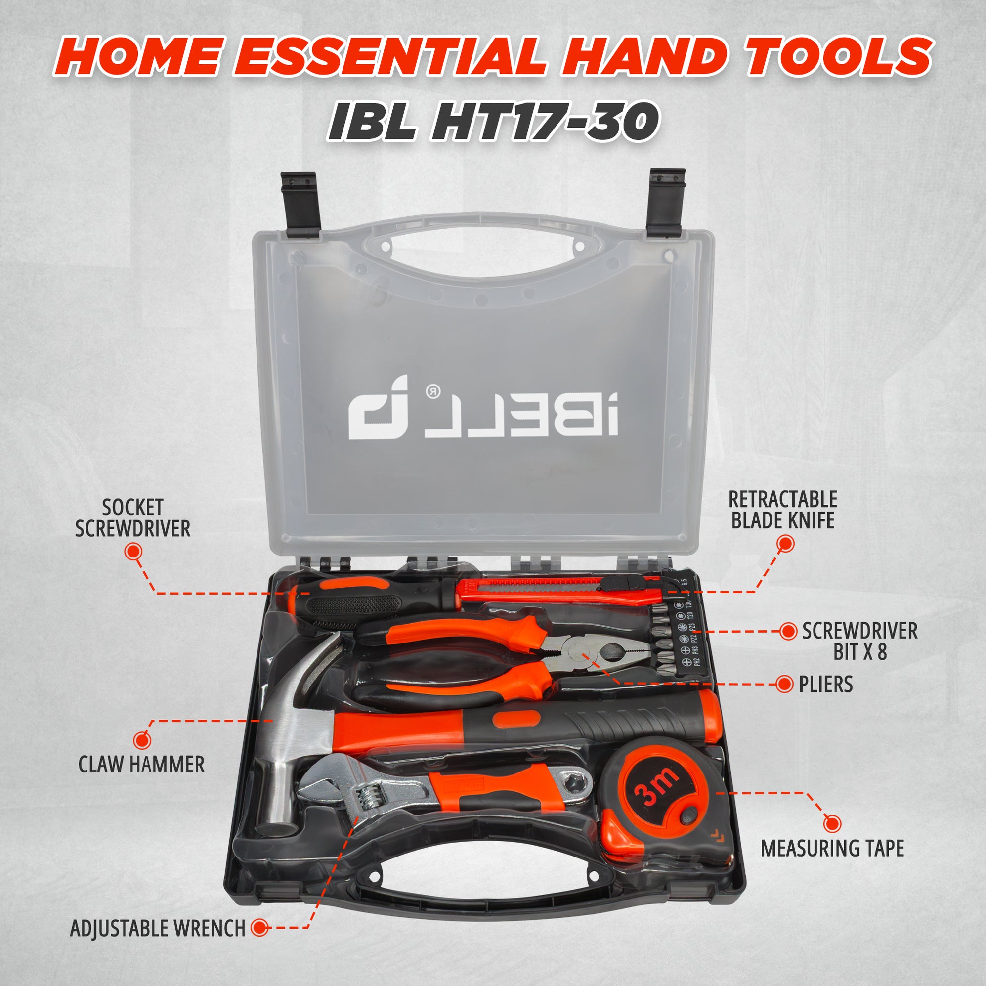 RENEWED - IBELL HT17-30 Hand Tool Kit for Household DIY & Emergency Ma ...