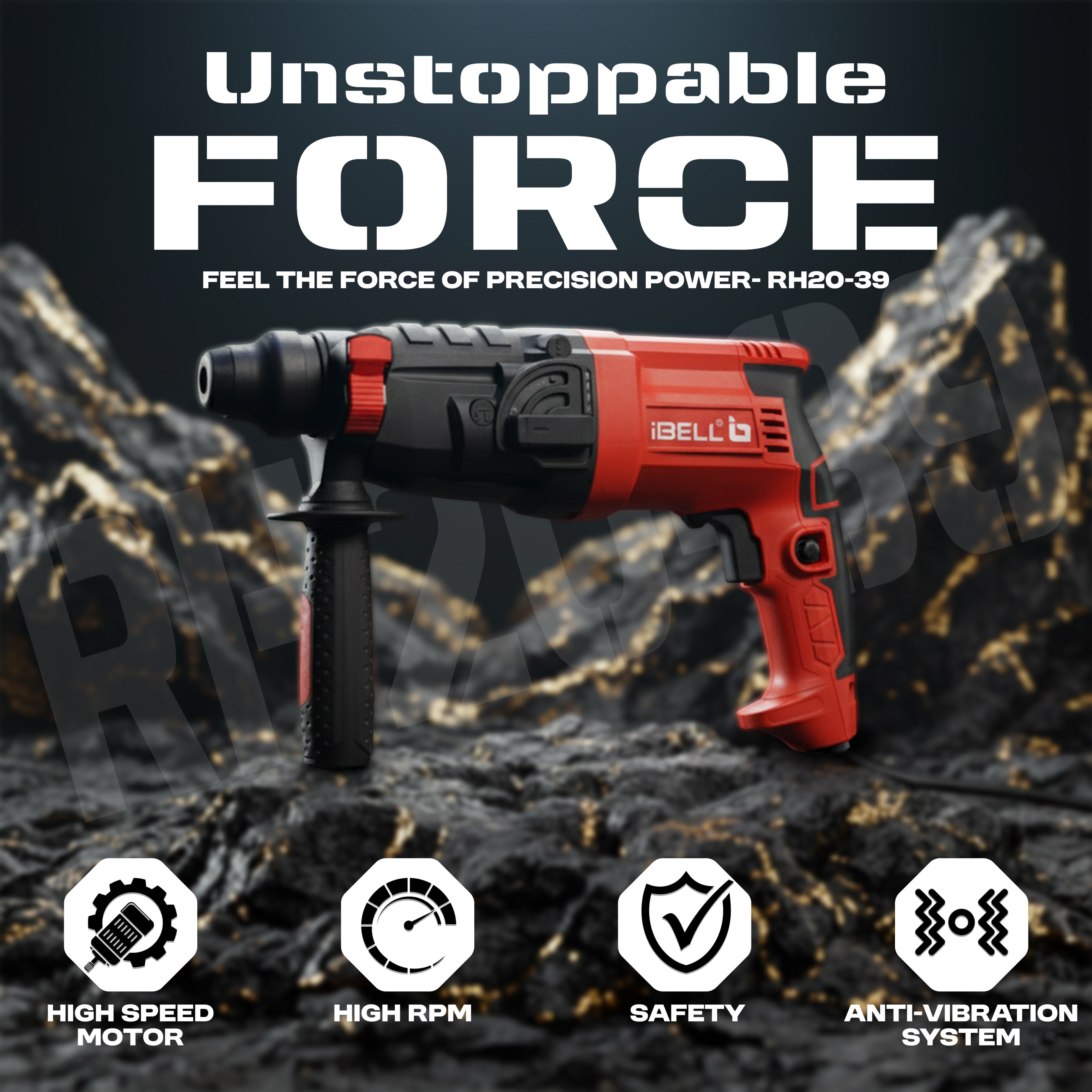 iBELL IBL RH20-39 Rotary Hammer Drill|500W,0-850 RPM,1.5J Impact Energ ...