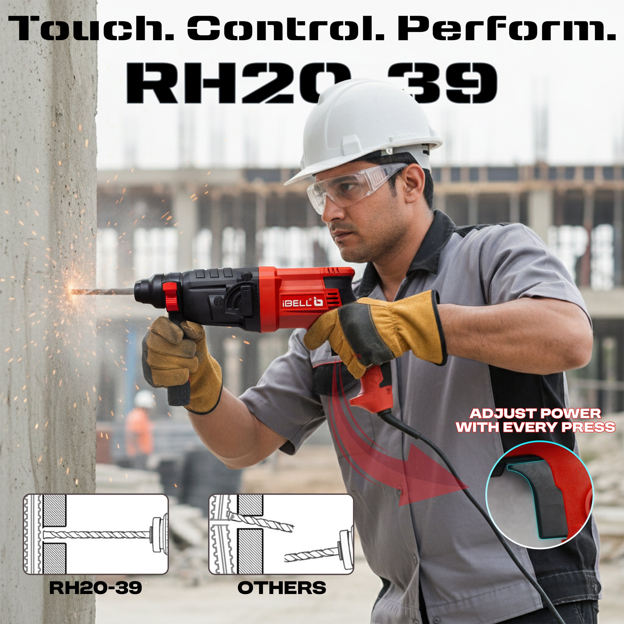 iBELL IBL RH20-39 Rotary Hammer Drill|500W,0-850 RPM,1.5J Impact Energ ...