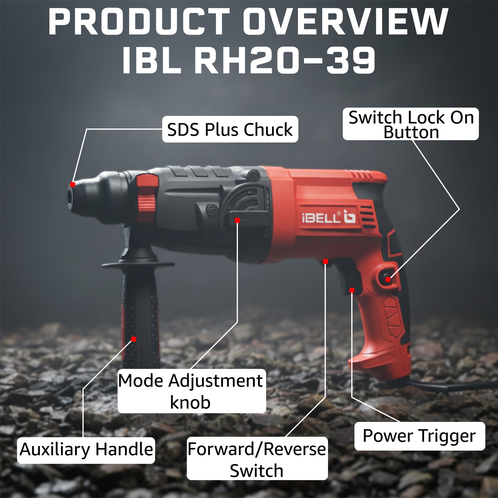 iBELL IBL RH20-39 Rotary Hammer Drill|500W,0-850 RPM,1.5J Impact Energ ...