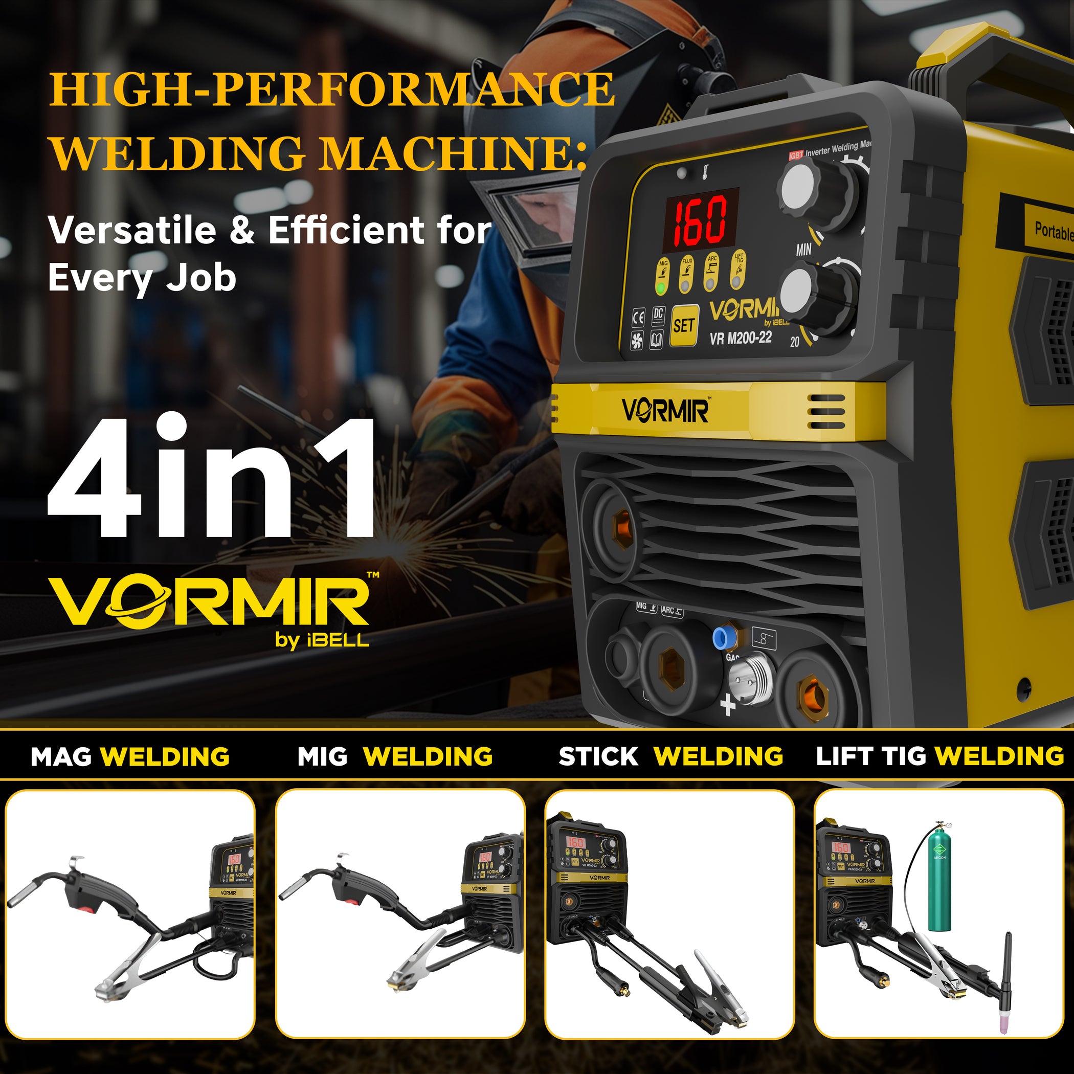 iBELL VORMIR VR M200-22 Inverter MMA/MIG/MAG/TIG LIFT Welding Machine ...