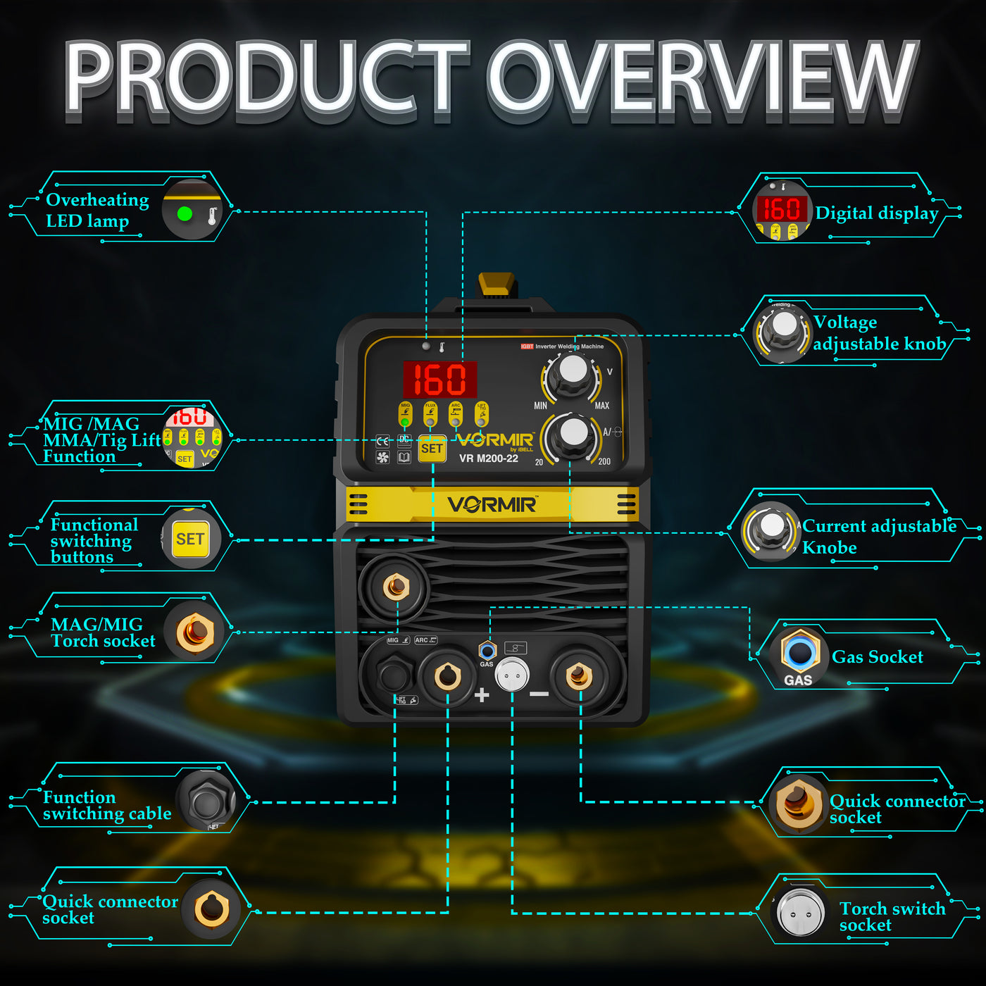 iBELL VORMIR VR M200-22 Inverter MMA/MIG/MAG/TIG LIFT Welding Machine ...