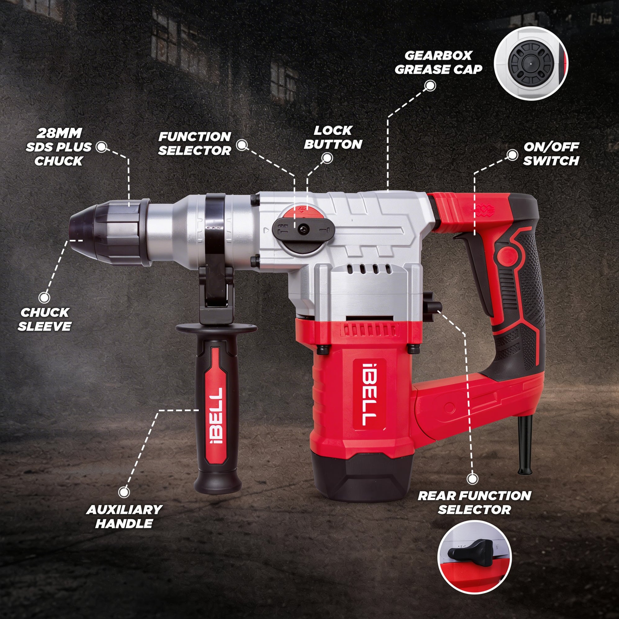 iBELL IBL RH32-50 Rotary Hammer Drill 1500W Concrete Drilling Machine ...