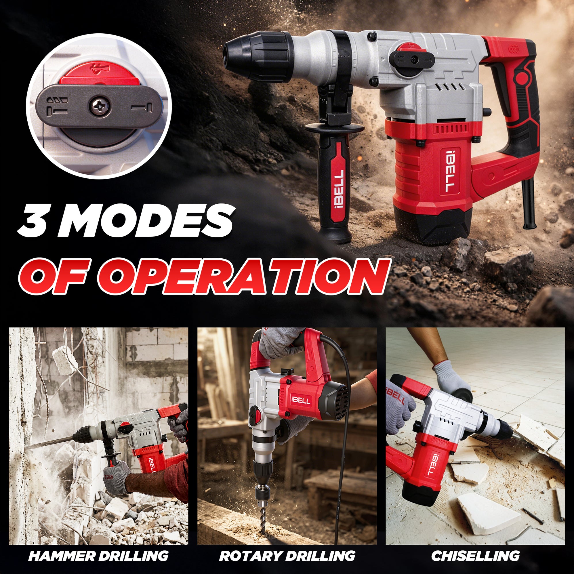 iBELL IBL RH32-50 Rotary Hammer Drill 1500W Concrete Drilling Machine ...