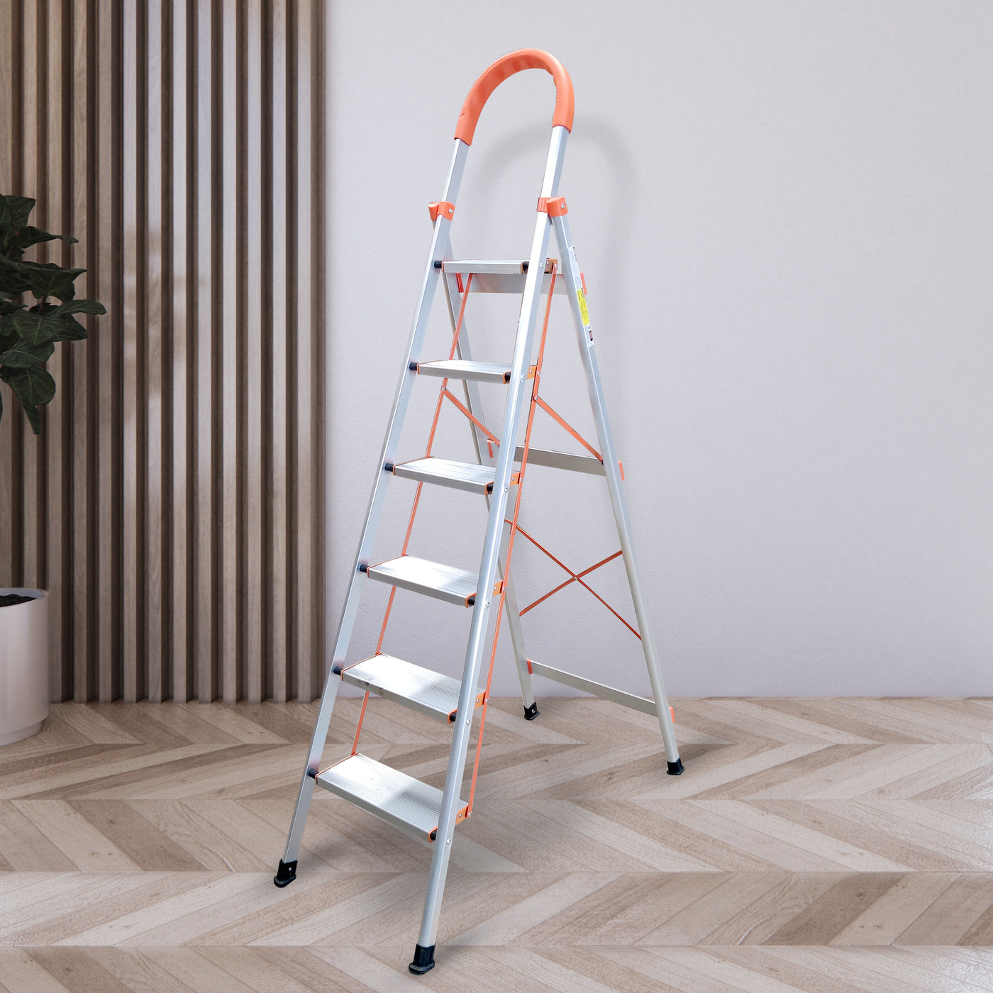 Durable Aluminium Construction: The iBELL JY106 6-step ladder is ...