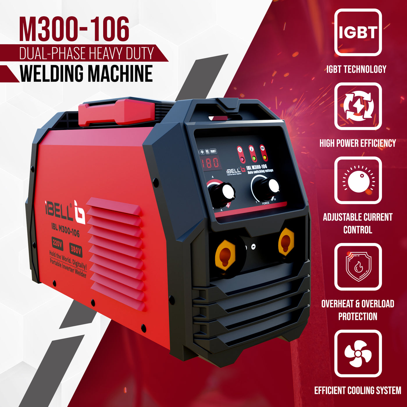 iBELL Dual-phase Heavy Duty Inverter ARC Welding Machine (IGBT) 300A ...