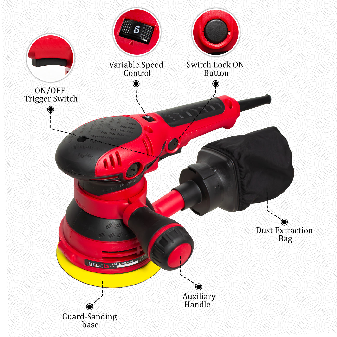 iBELL Orbital Sander OS23-46,Watt 300,125mm,12000RPM - 6 Months Warran ...