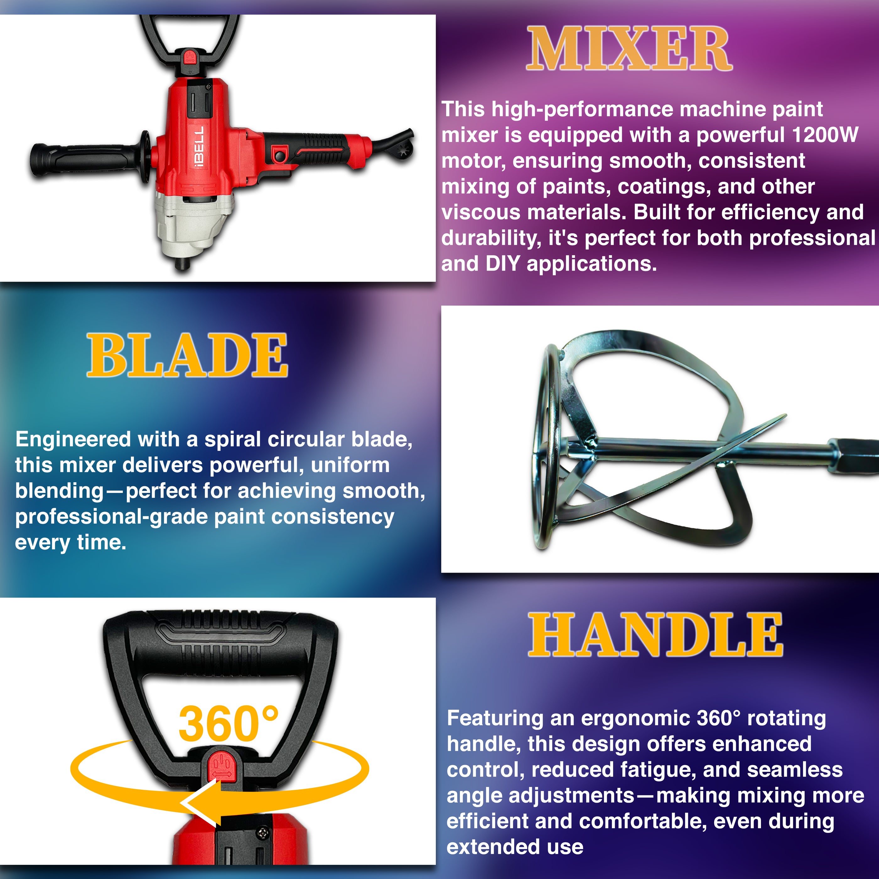 IBELL Handheld Paint Mixer Electric Stirrer Paint Cement Putty Paste F ...