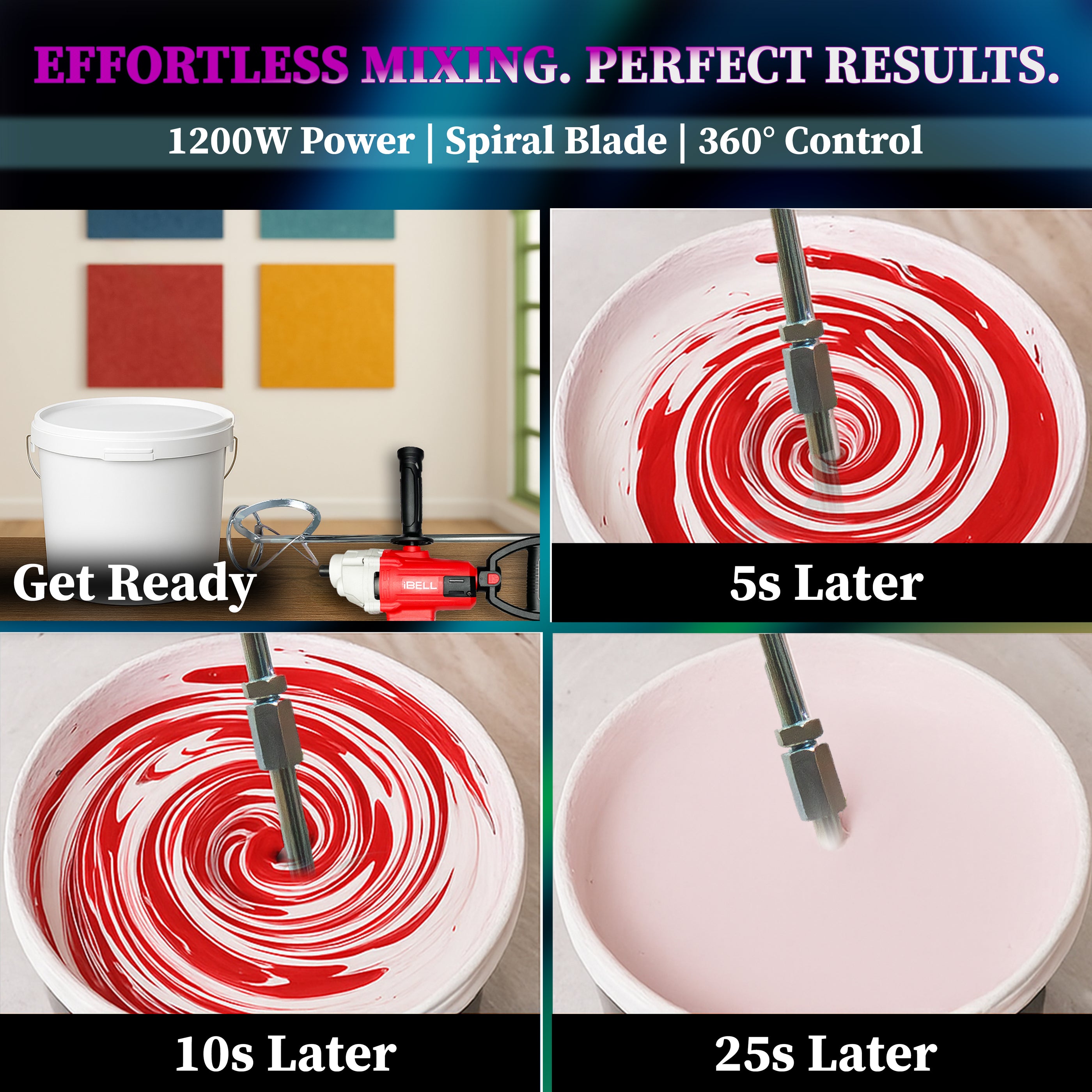 IBELL Handheld Paint Mixer Electric Stirrer Paint Cement Putty Paste F ...