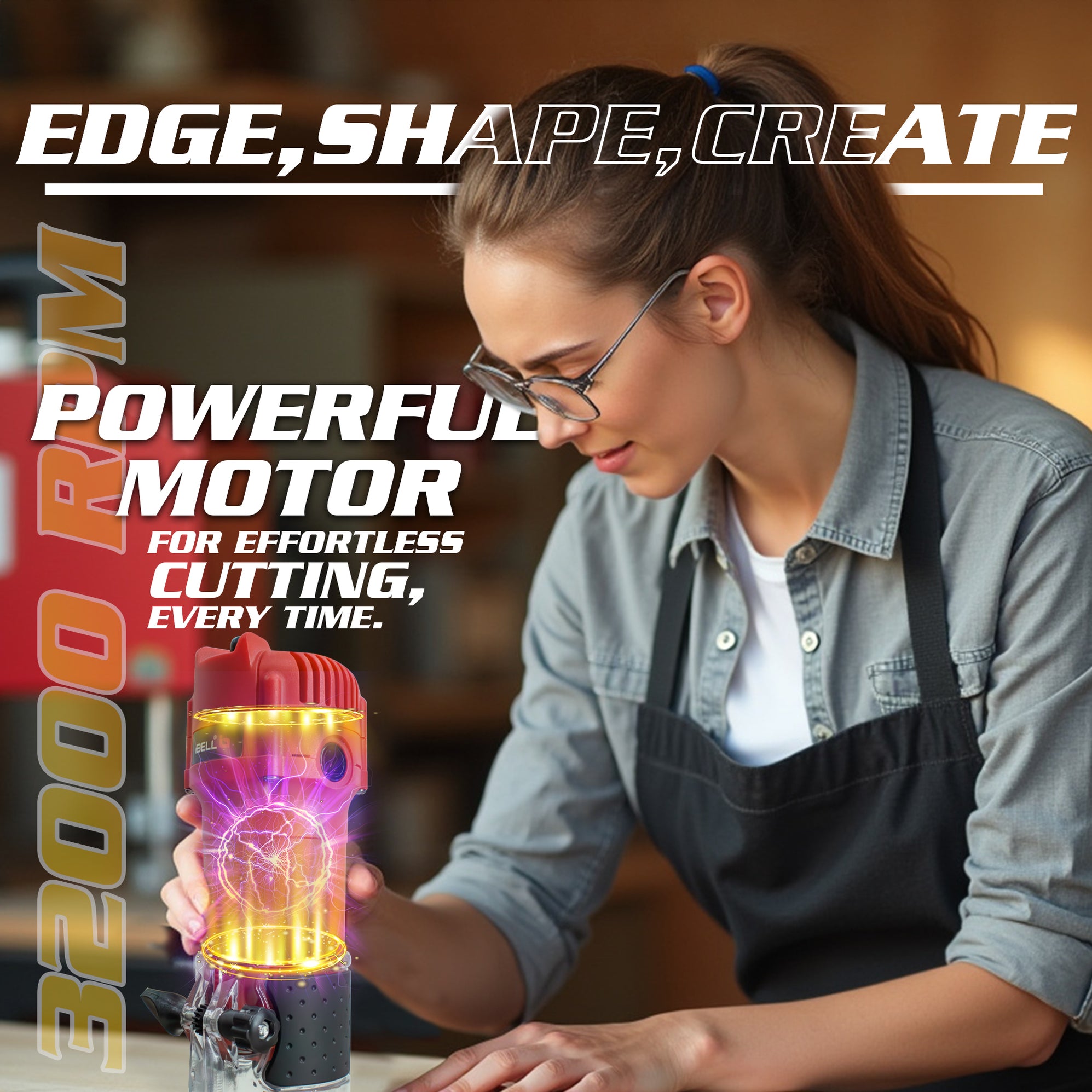 IBELL PR60-68 Professional Palm Router – 650W, 32000RPM, 6/6.35/8mm Co ...