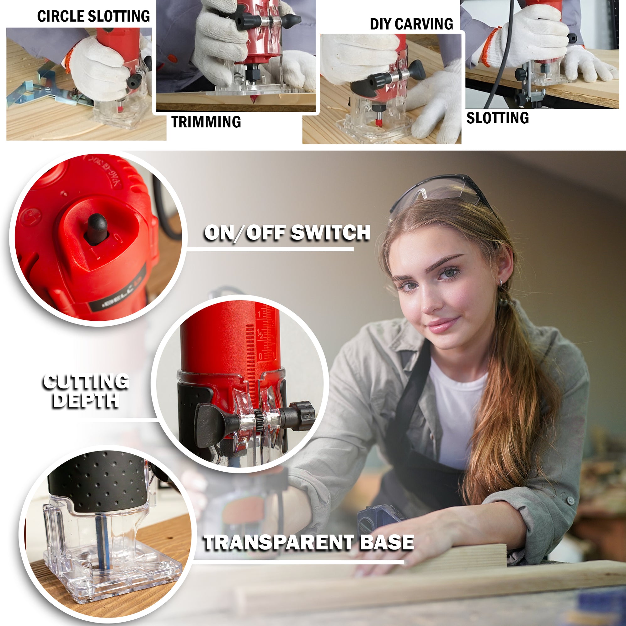 IBELL PR60-68 Professional Palm Router – 650W, 32000RPM, 6/6.35/8mm Co ...