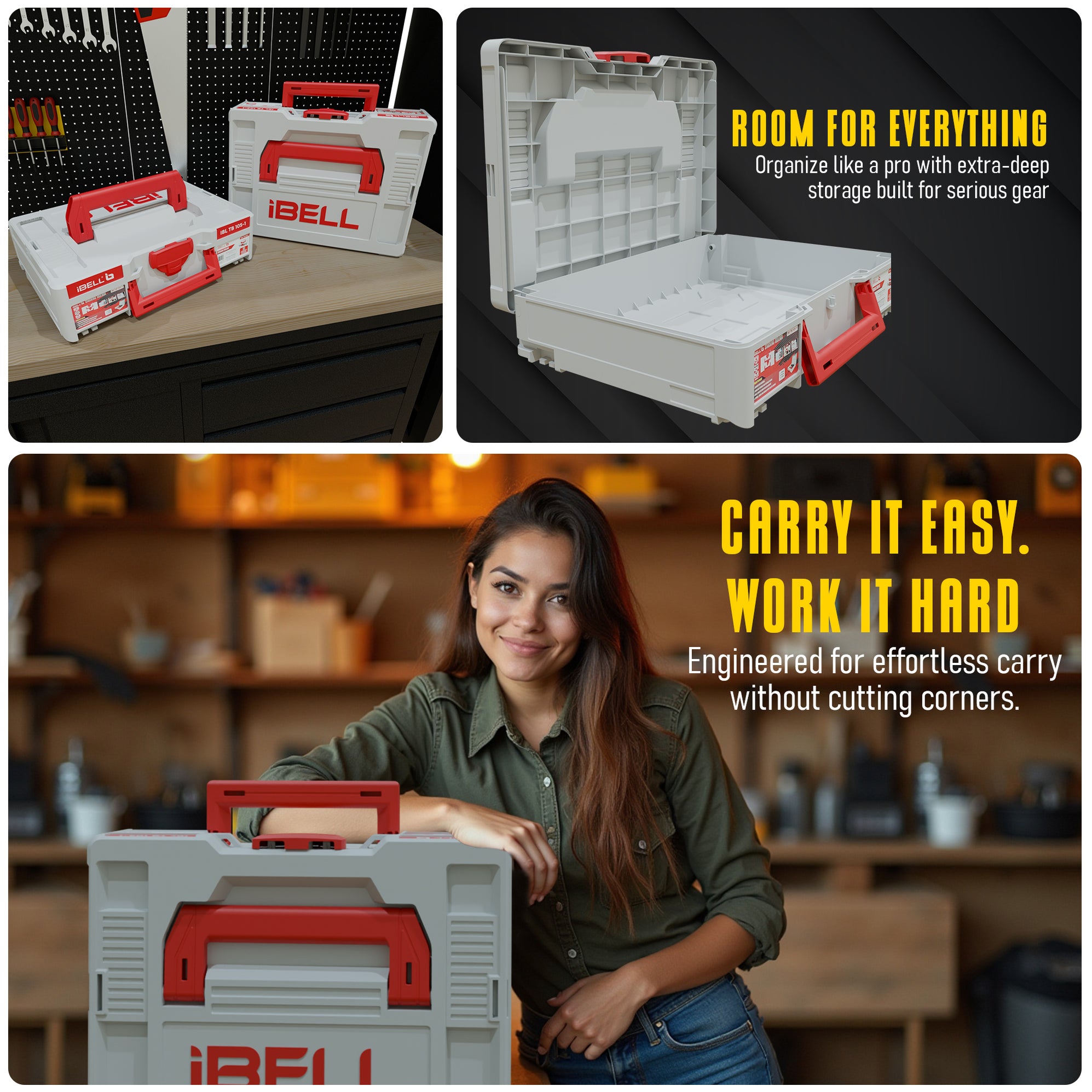 iBELL TB105-1 Stacking Multifunctional Tool Storage Box, PC+ABS plasti ...