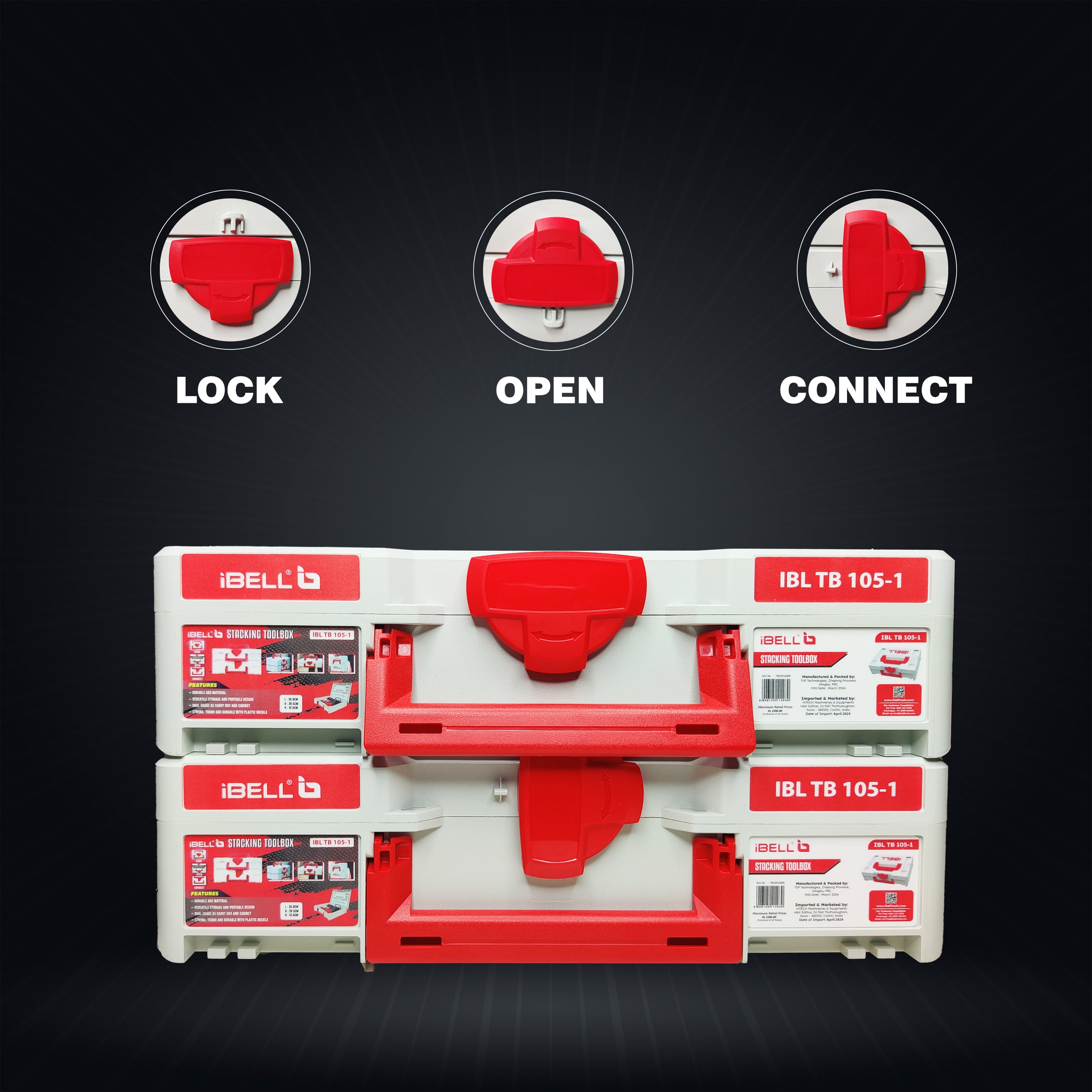 iBELL TB105-1 Stacking Multifunctional Tool Storage Box, PC+ABS plasti ...