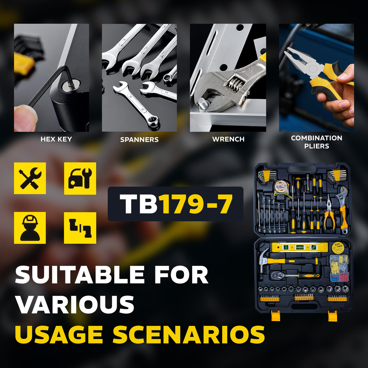 iBELL VORMIR TB179-7 Professional Tool Kit with Ratchet Set, 179-Piece ...