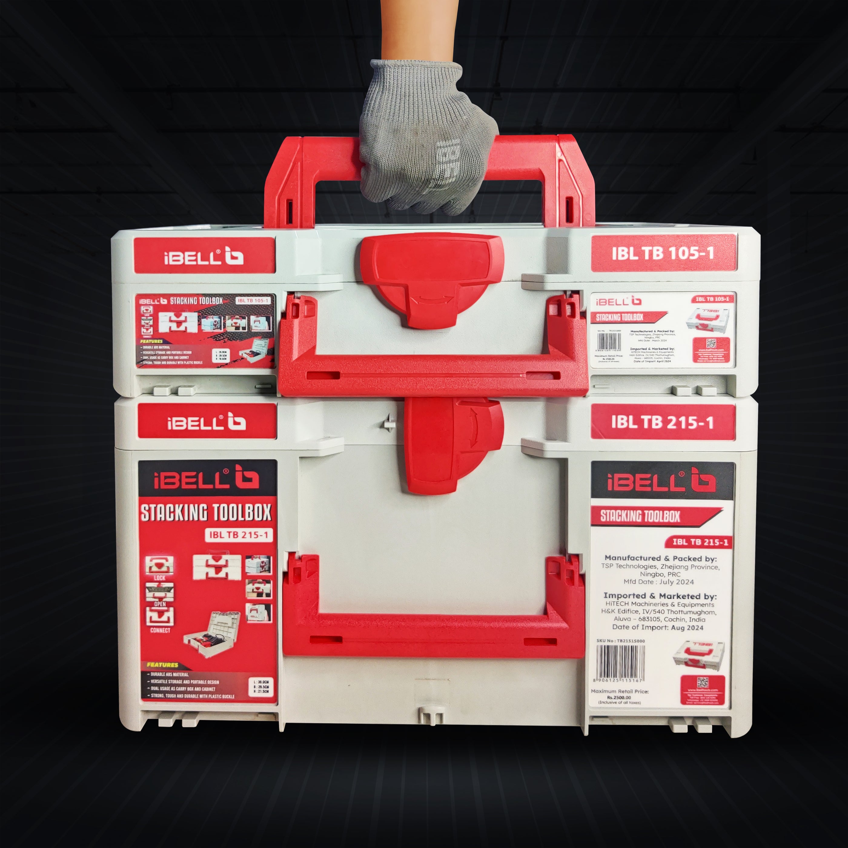 iBELL Dual Size Stackable Tool Storage Boxes - TB215-1 (Large) & TB105 ...