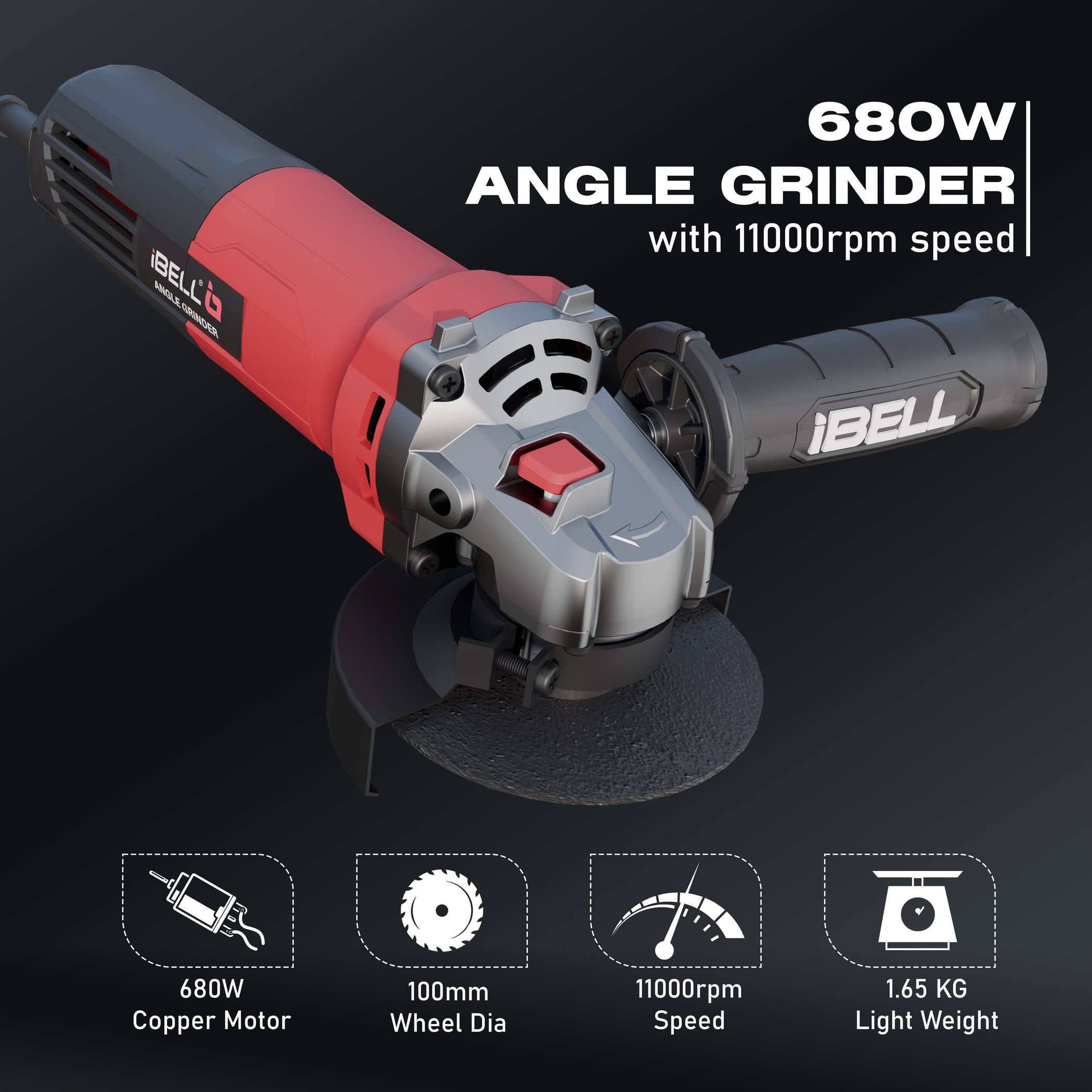 IBELL Angle Grinder AG10-68, 680W Heavy Duty, Copper Armature, Disc Di ...