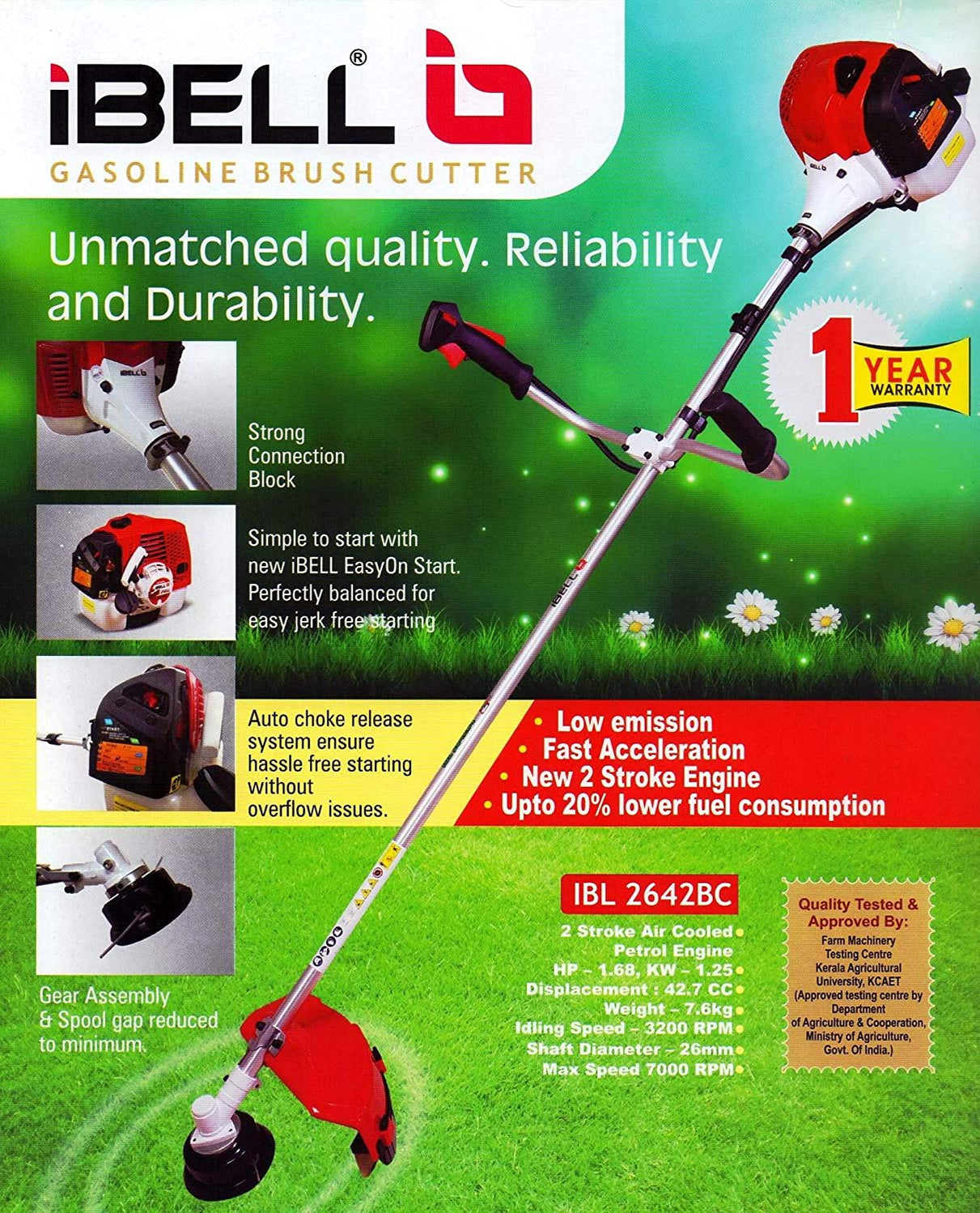 iBELL Gasoline Brush Cutter IBL 2642BC, 2-Stroke Air Cooled Petrol Eng ...
